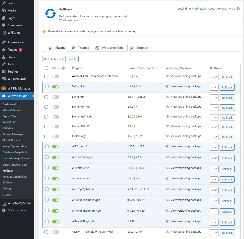 Overview: Rollback (Auto Backup before Update) | WPvivid Plugins Documentation
