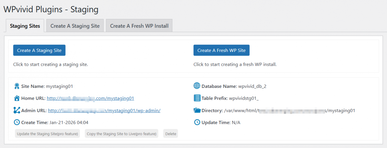 Overview: Staging (Free) | WPvivid Plugins Documentation