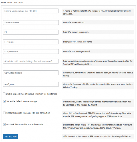 Remote Storage: FTP/sFTP/FTP2 (Pro) | WPvivid Plugins Documentation